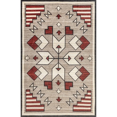 Nuloom Clio Aztec Bordered Machine Washable Area Rug Brown 4' X 6' : Target