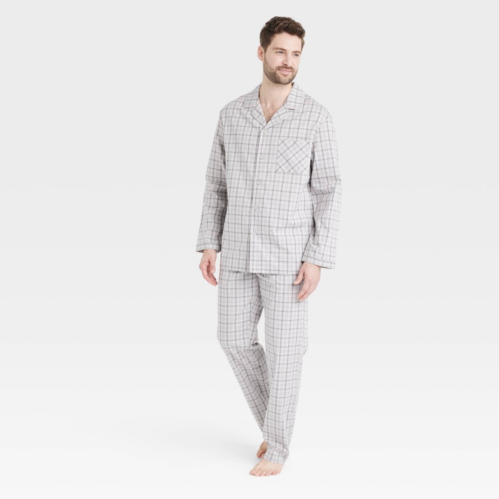 Men's Plaid Poplin Pajama Set - Goodfellow & Co Gray XL