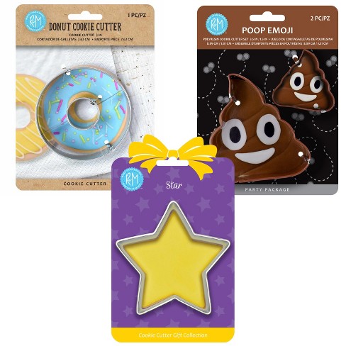 R&m International 3 Piece Cookie Cutter Set, Donut, Star, Poop Emoji ...