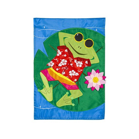 Evergreen Garden Flag Frog's Summer Vacation Applique Double Sided ...