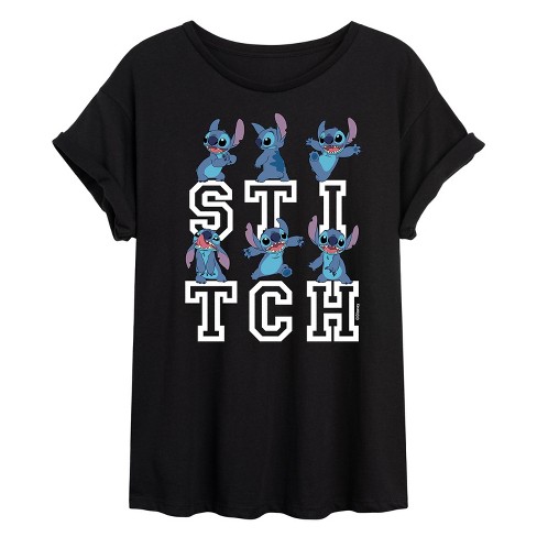 Women's Disney Stitch Poses Oversized Graphic T-shirt - Black - Small ...