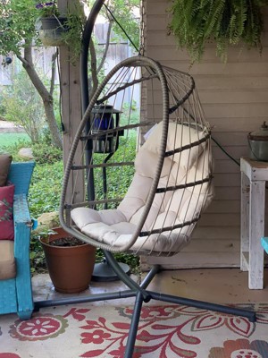 Emma And Oliver Foldable Hanging Egg Chair With Natural Woven Finish ...