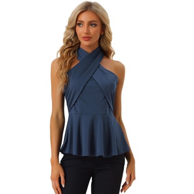 Allegra K Women's Halter Neck Ruched Crisscross Sleeveless Backless ...