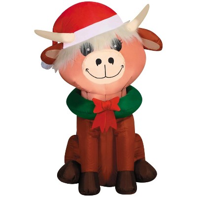 4 Ft. Airblown Inflatable Baby Highland Cow with Santa Hat Christmas ...