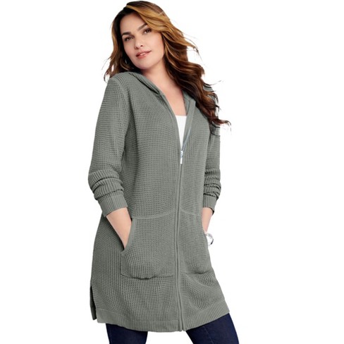 Roaman's Women's Plus Size Mega-length Waffle-knit Hoodie. - 14/16 ...