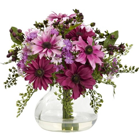 Nearly Natural 11.5-in Mixed Daisy Floral Arrangement With Vase : Target