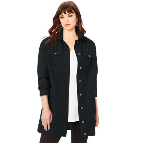 Roaman's Women's Plus Size Long Denim Jacket - 28 W, Black : Target