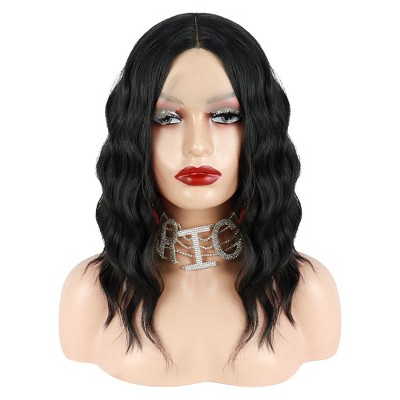 Unique Bargains Wigs Wigs For Women 14" Black With Wig Cap Shoulder ...