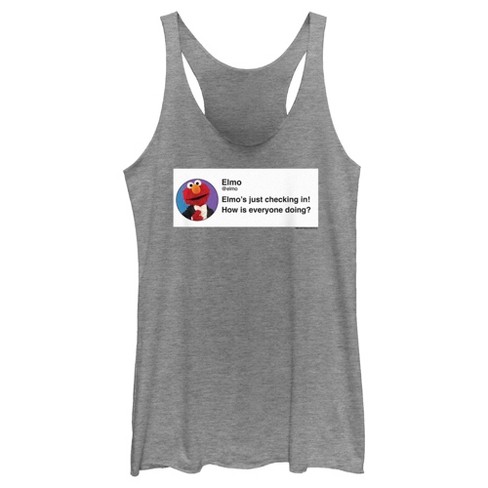 Women's Sesame Street Elmo Checking In Social Media Racerback Tank Top ...