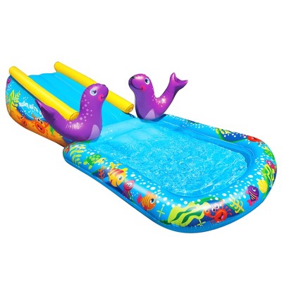 Banzai Shade 'n Slide Turtle Inflatable Outdoor Kiddie Splash Pool With ...