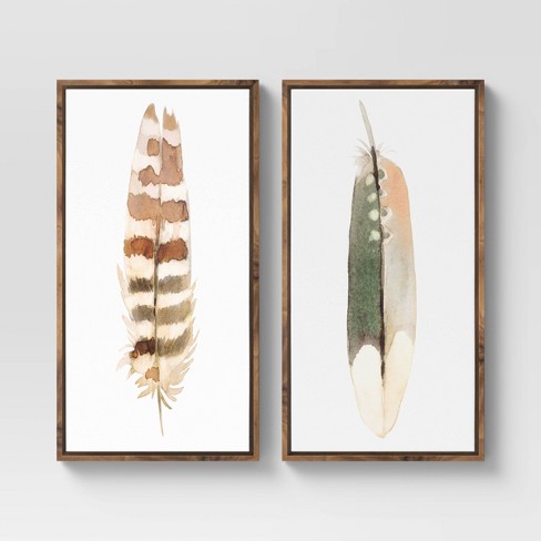 Set Of 2 12 X 24 Feathers Framed Wall Canvas Threshold Target