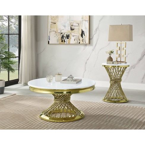 35" Fallon Coffee Table Engineering Stone And Gold Finish - Acme ...
