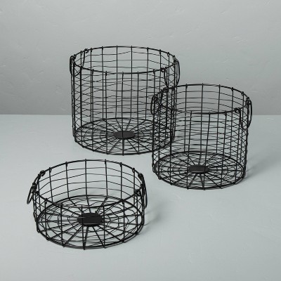 Large Round Wire Storage Basket With Handles Black - Hearth & Hand ...