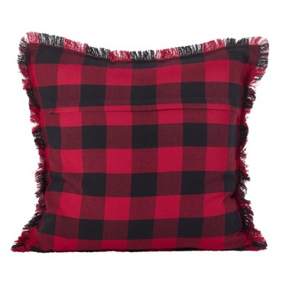 20" Fringed Buffalo Plaid Pillow Down Filled Red - Saro Lifestyle : Target