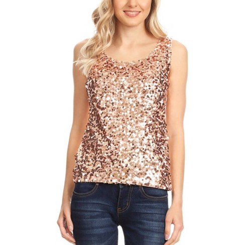 Anna-kaci Women's Glitz & Glam Sequin Party Tank Top- Small, Rose Gold ...