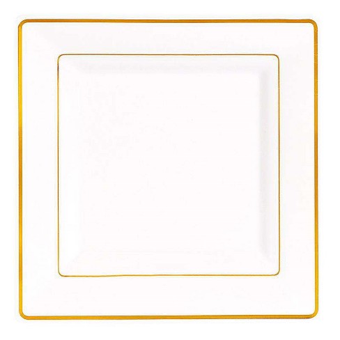 Smarty Had A Party 9.5" White With Gold Square Edge Rim Plastic Dinner ...