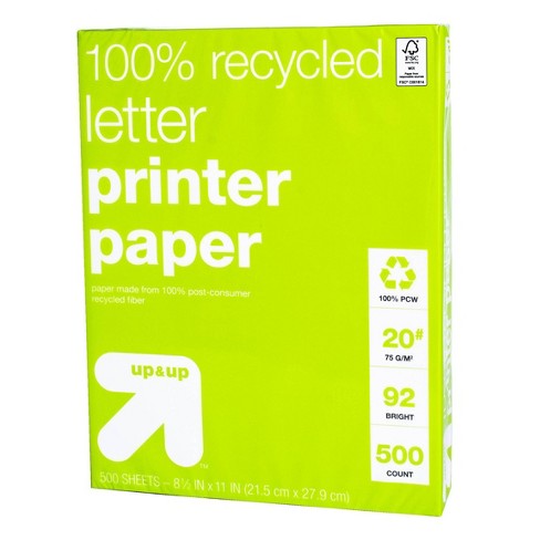 500ct 100% Recycled Letter Printer Paper White - Up & Up™ : Target