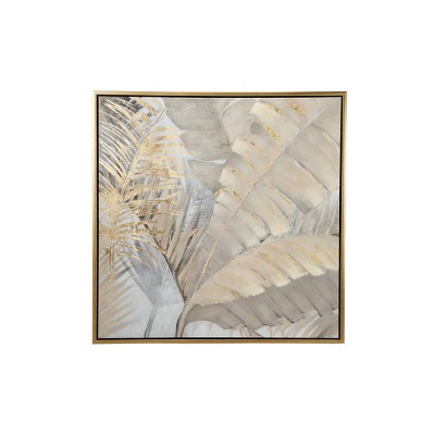 Canvas Leaf Palm Framed Wall Art With Gold Frame Brown - Cosmoliving By ...