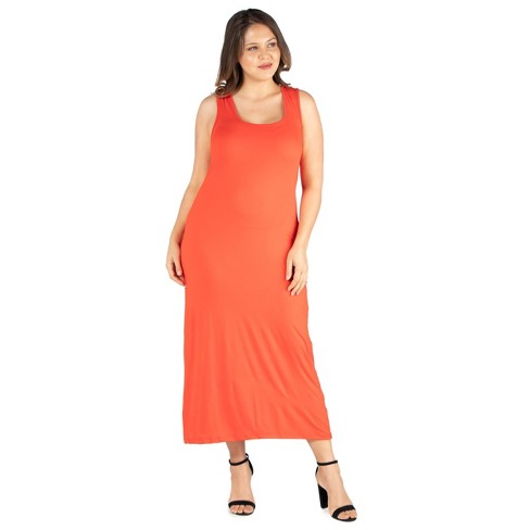 24seven Comfort Apparel Plus Size Racerback Style Maxi Dress-orange-1x ...