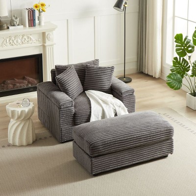 43.3"Corduroy Gray Single Sofa With Back Pillow,Chaise Sofa,2 Toss ...