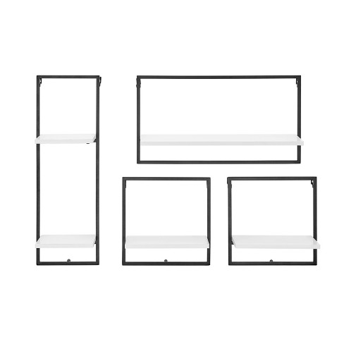Danya B. 4pc Framed Wall Shelf Set White/black - Modern Mdf & Metal, 4 ...