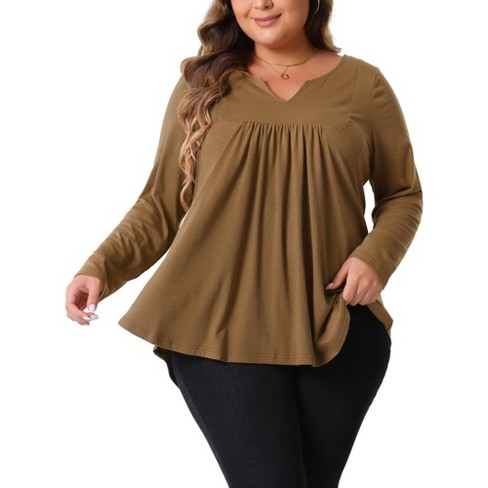 Agnes Orinda Women's Plus Size Long Sleeve V Neck Pleated Fall Casual ...