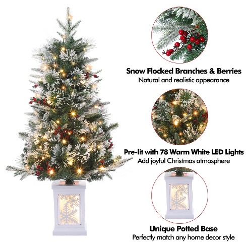 3ft Pre-lit Christmas Tree,artificial Christmas Trees,snow Flocked Prelit Xmas Tree With Base ...