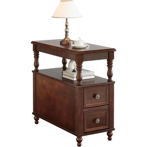 Tribesigns Solid Wood Side End Table with Storage Shelf and 2 Drawers ...
