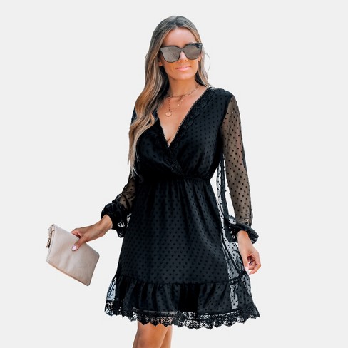 Women's Sheer Dotted Mesh Lace Mini Dress - Cupshe-s-black : Target