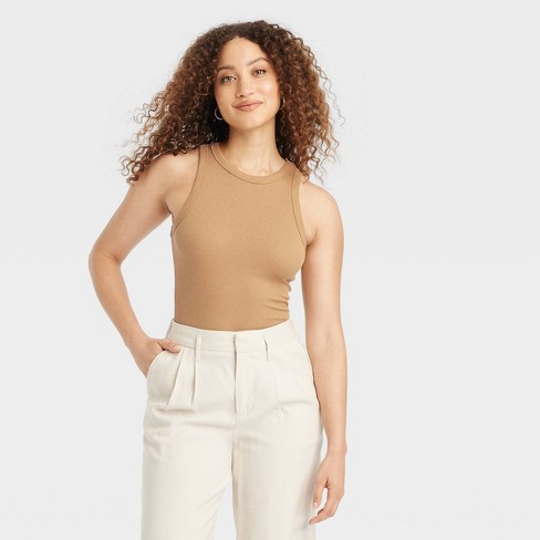 Women's Ribbed Tank Bodysuit - A New Day™ Tan S : Target