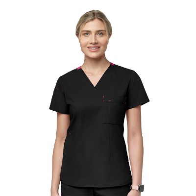 Wink Wonderflex Women's V-neck Tuck-in Scrub Top, Black, 3x : Target