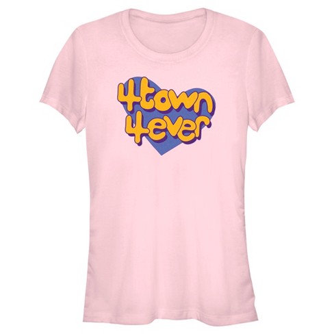Juniors Womens Turning Red 4town 4eva Heart T-shirt - Light Pink ...