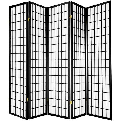5 Panels Diamond Weave Bamboo Fiber Privacy Partition Screen Black ...