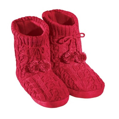 Collections Etc Women's Cable Knit Bootie Slippers Medium Red Bootie ...