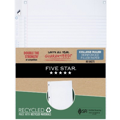 Five Star 80ct College Ruled Reinforced Filler Paper : Target
