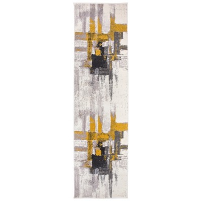 World Rug Gallery Contemporary Modern Abstract Gold 2'x10' Runner Rug ...