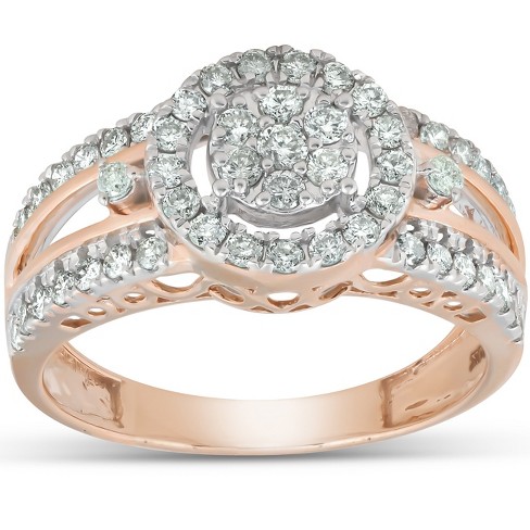 Pompeii3 3/4 Ct Halo Round Diamond Multi Band Engagement Ring 10k Rose ...