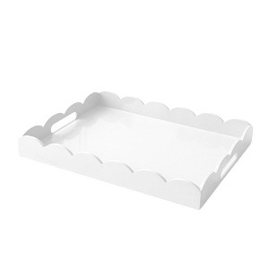 Kinor White Scalloped Edge Rectangle Lacquered Wood Serving Tray : Target