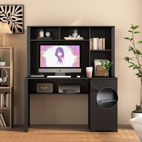 Computer Desk With Hutch & Bookshelf, Wood Executive Desk Teens Writing ...