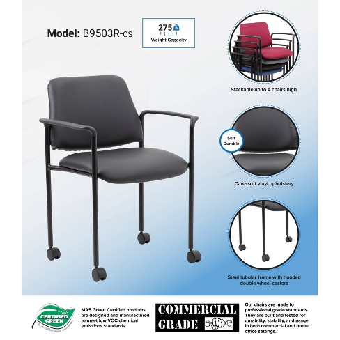 Boss Office Products Stacking Chair With Casters Black: Upholstered ...