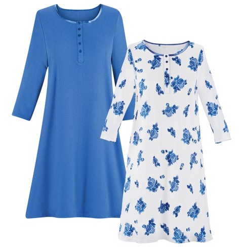 Collections Etc Satin Trim Knit Henley Nightgowns - Set Of 2 X-large ...