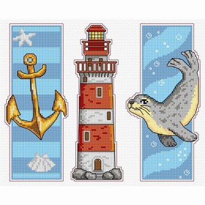 Orchidea Counted cross stitch kit with plastic canvas Bookmarks Sea ...