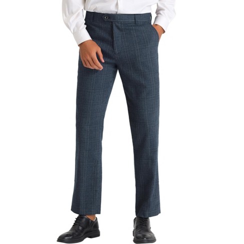 Lars Amadeus Men's Slim Fit Tartan Checked Dress Pants Navy Blue 28 ...