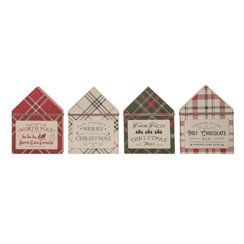 Mdf Plaid & Home Shaped Block Decor Set : Target