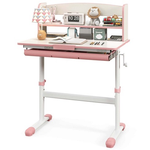 Costway Kids Study Desk With 7-level Tiltable Desktop Adjustable Height ...