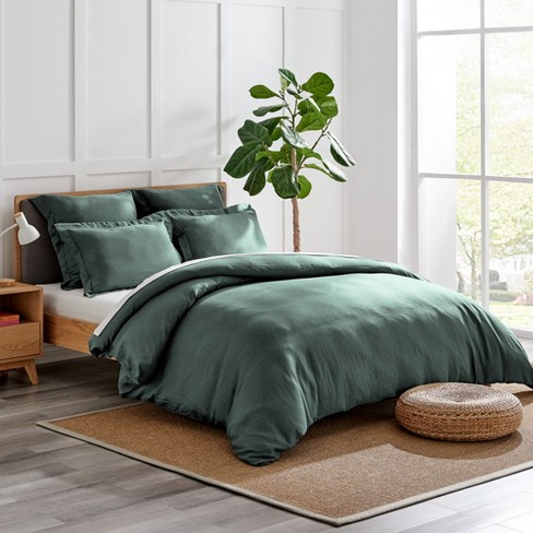 Washed Linen Forest Green Queen Duvet Cover- Levtex Home : Target
