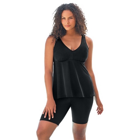 Swim 365 Women's Plus Size Flowy Tankini Top - 22, Black : Target