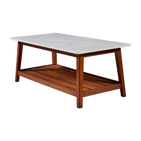 Kingston Wooden Coffee Table With Storage And Marble Look Top Walnut ...
