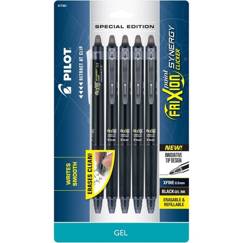 Pilot 5pk FriXion Synergy Clicker Erasable Gel Pens Extra Fine Point 0.5mm Black Ink Art Stationery Office Supplies