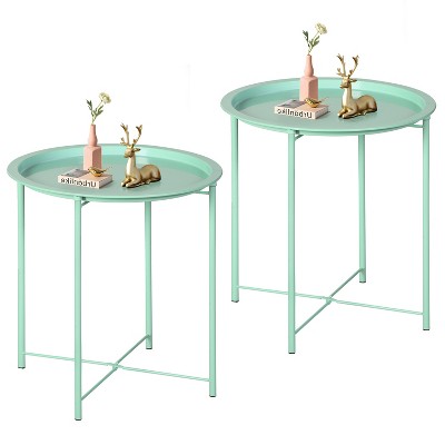 VECELO Modern Set of 2 End Side Tables, Round Metal Foldable ightstand ...